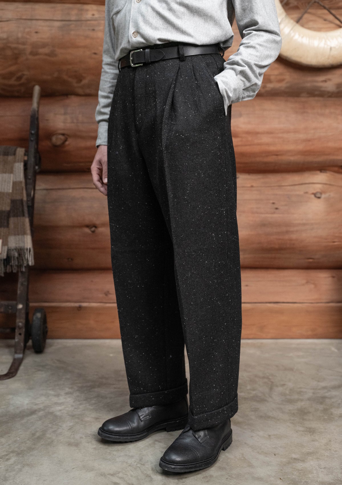 Coleman Harris Tweed Clark Trouser - Black w/ White Fleck & Turn Ups ...