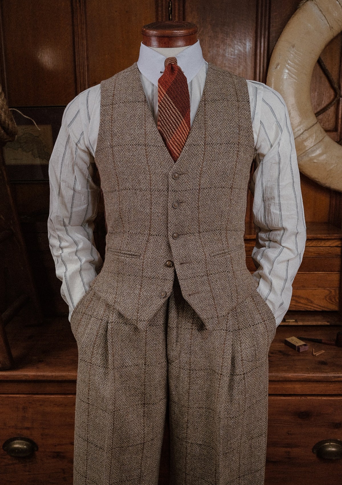 Brockman Harris Tweed Waistcoat - Light Grey & Cinnamon Check – Thomas ...