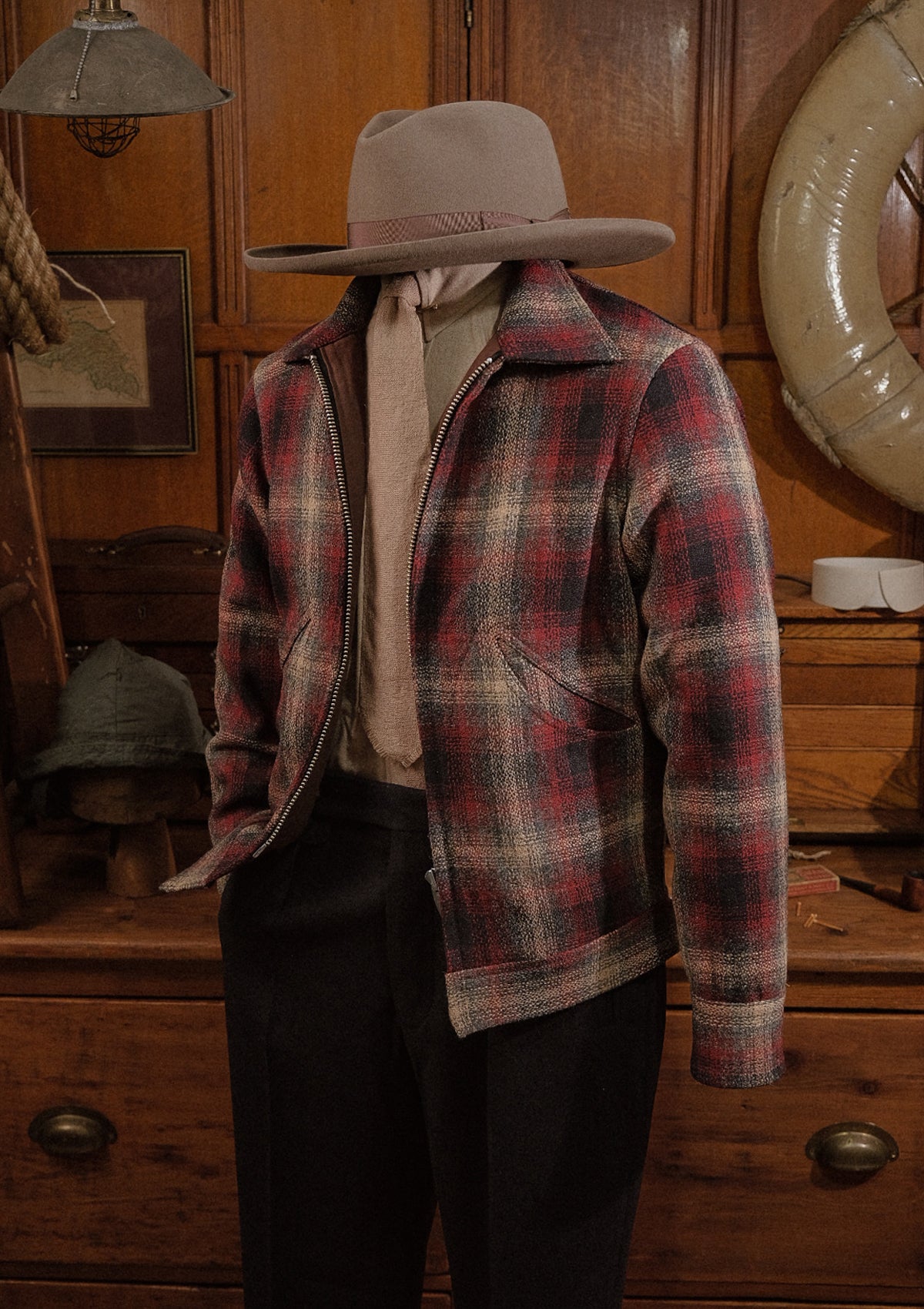 Midtown Pure Wool Cropped w/ 1940s Talon Zipper Jacket - Red & Navy Pl ...