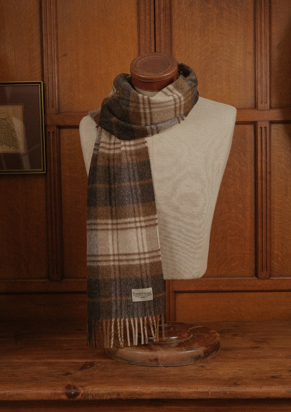 Merino Wool Scarf - Navy & Natural Tartan – Thomas Farthing London