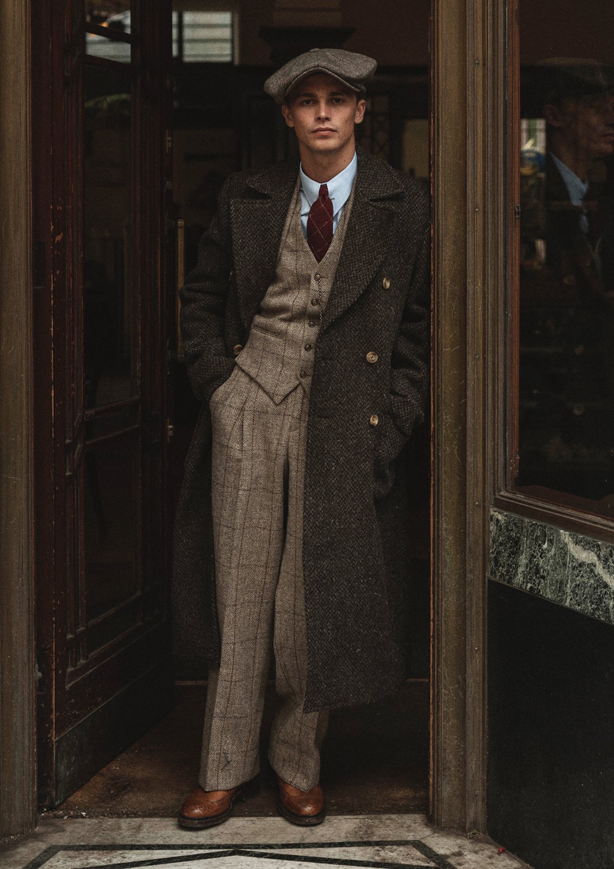 Bawden Double Breasted Pure Wool Overcoat - Faded Brown Barleycorn ...